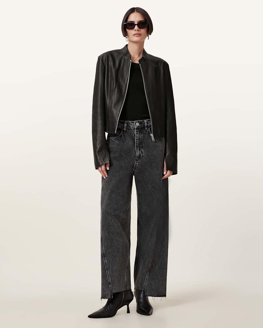 Sadler Slim Fit Leather Jacket Black | ALLSAINTS